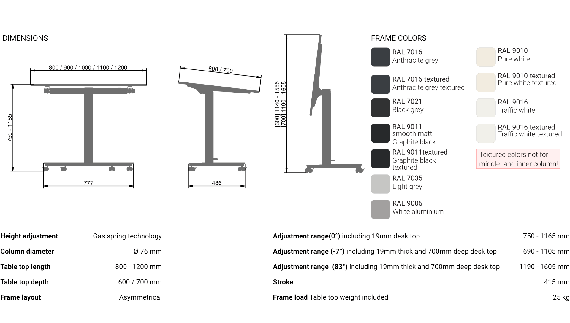 Veyhl: Agile One table frame mobile, tiltable and height adjustable